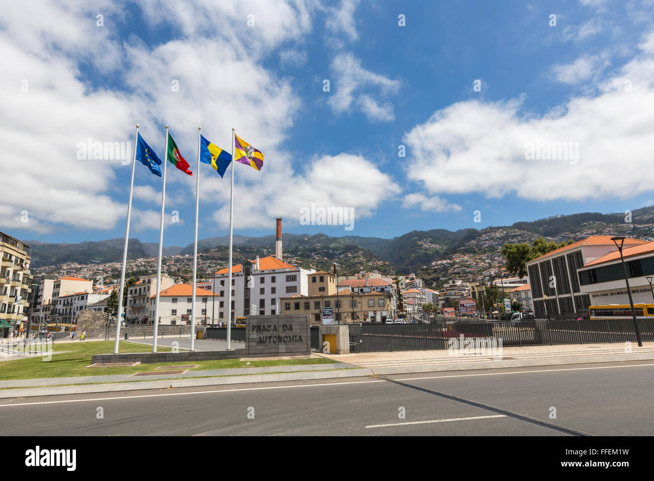FUNCHAL, MADEIRA - NOVEMBER 12: A collection of flags on the Funchal ...