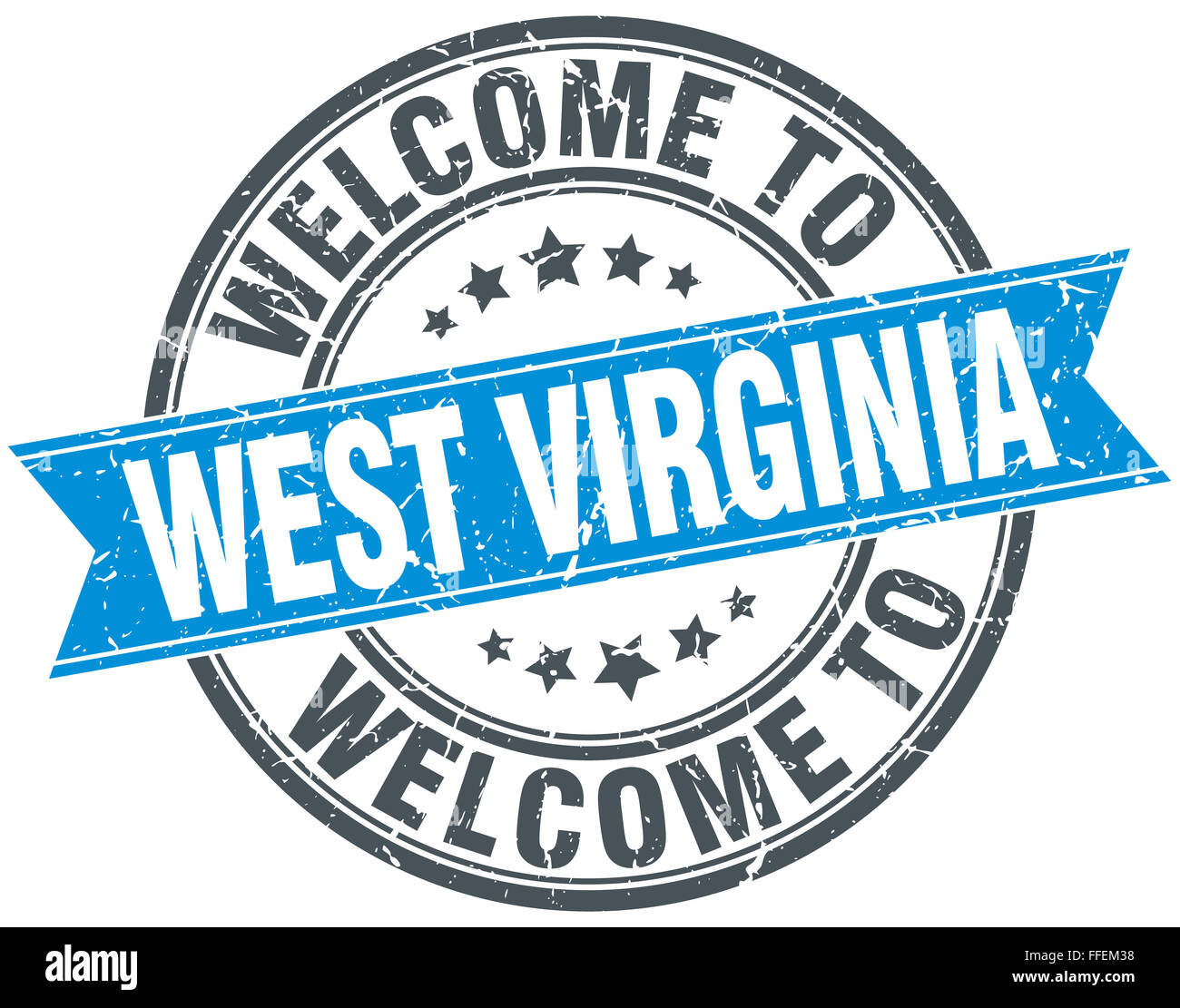 welcome to West Virginia blue round vintage stamp Stock Photo - Alamy
