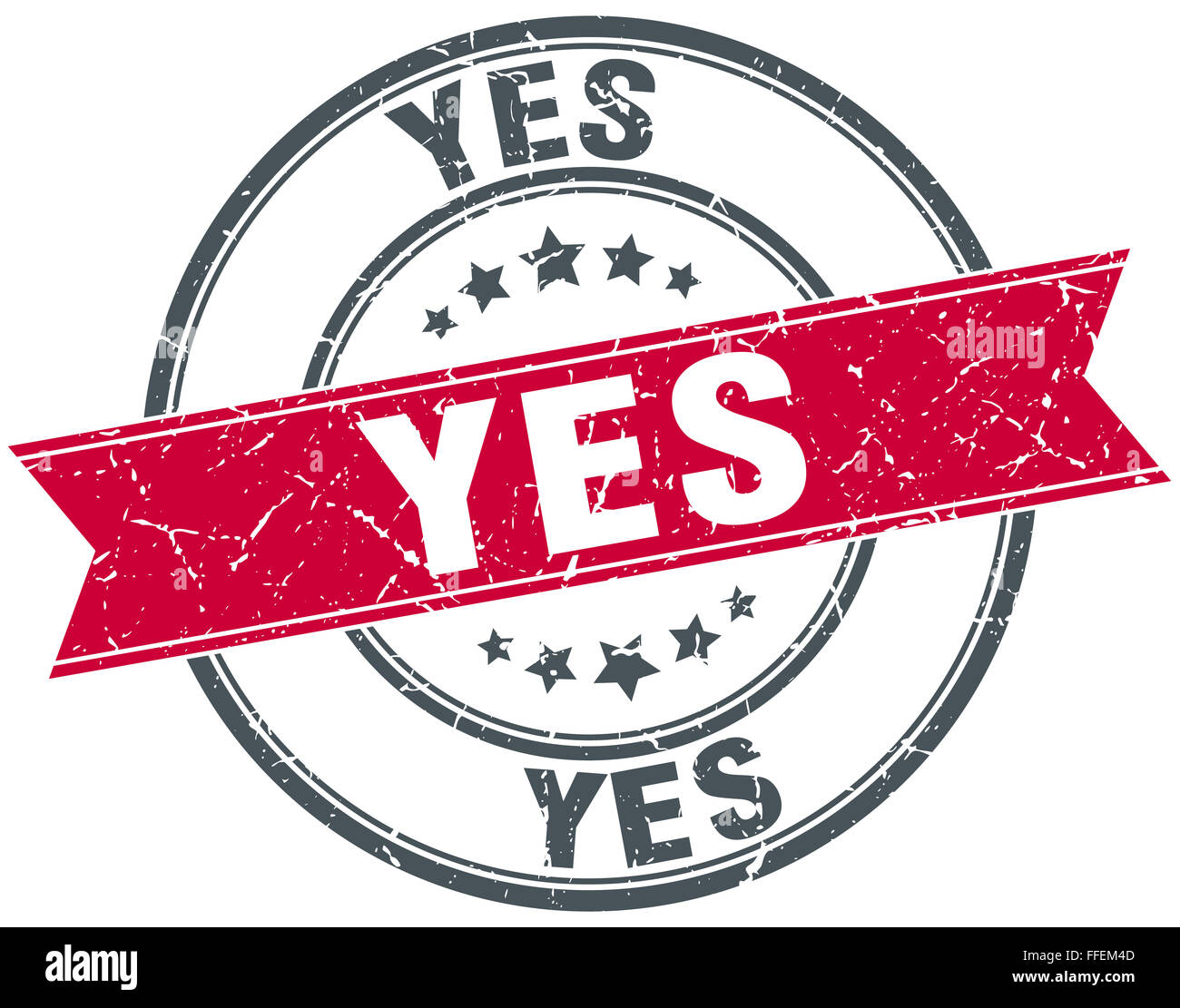 yes red round grunge vintage ribbon stamp Stock Photo - Alamy