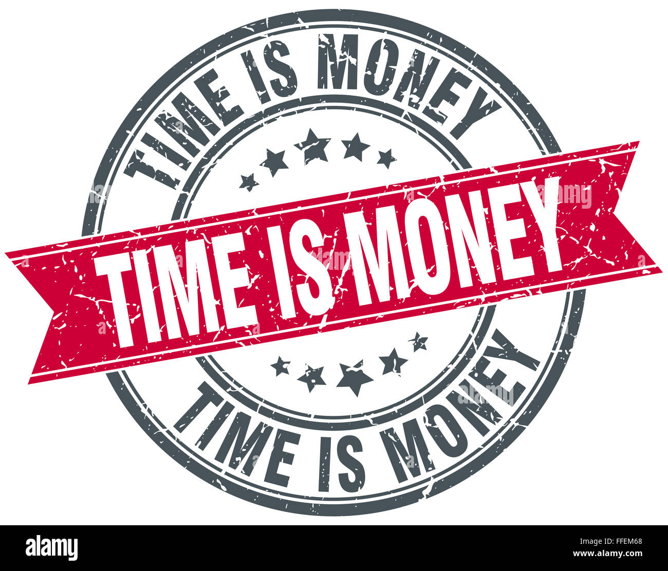 time is money red round grunge vintage ribbon stamp Stock Photo - Alamy