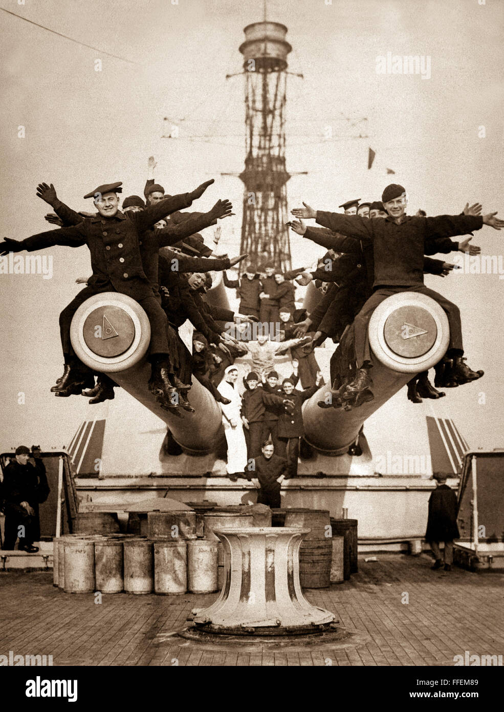 "Gobs" and Guns. A scene aboard the U.S.S. Texas, just back from ...