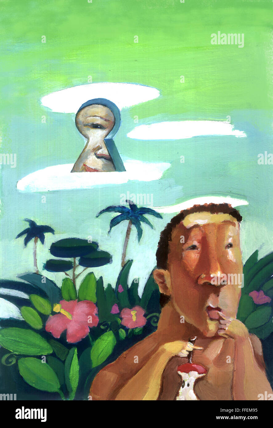 Adam with an apple core has doubts, while an eye on the light from the ...