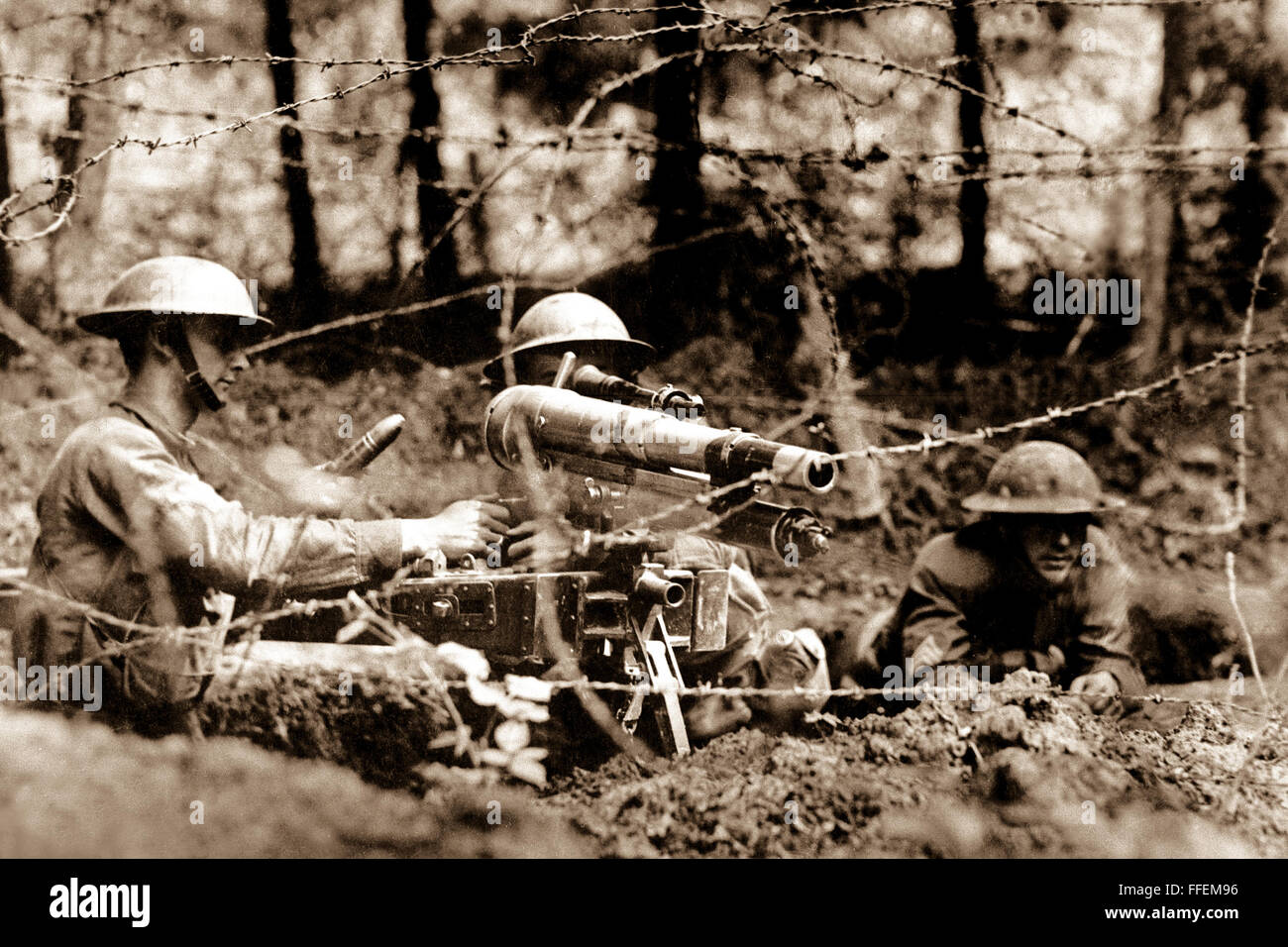 French "37" in firing position on parapet in second-line trench. This ...