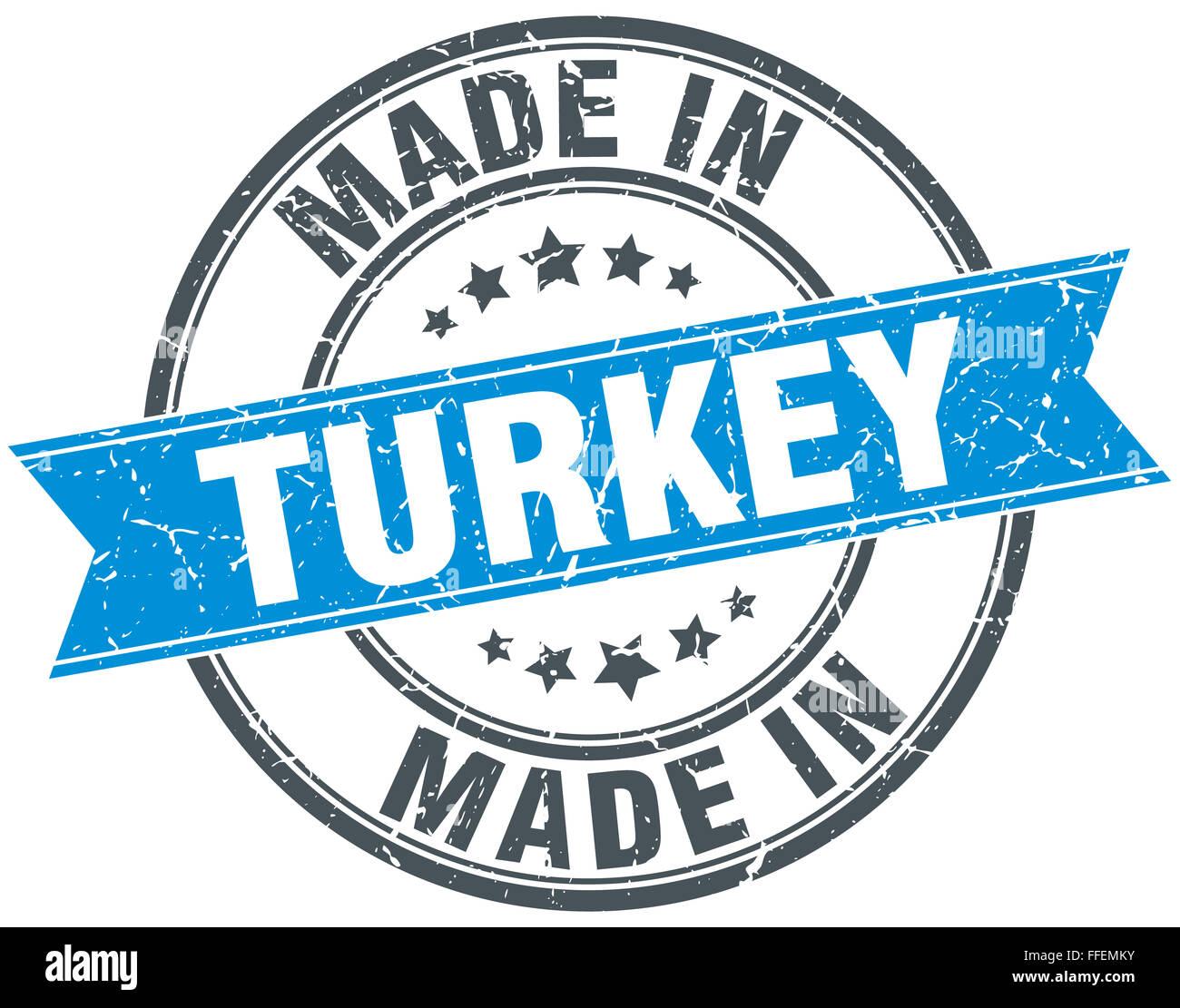 made in Turkey blue round vintage stamp Stock Photo - Alamy