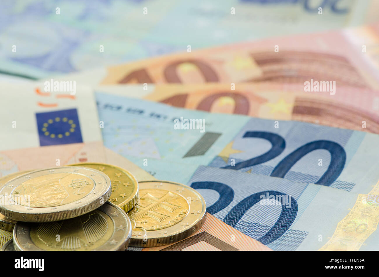 banknotes and detail of coins image Stock Photo - Alamy