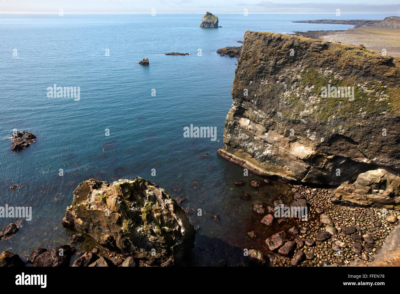 Icelandic landscape with cliffs and ocean. Horizontal Stock Photo - Alamy