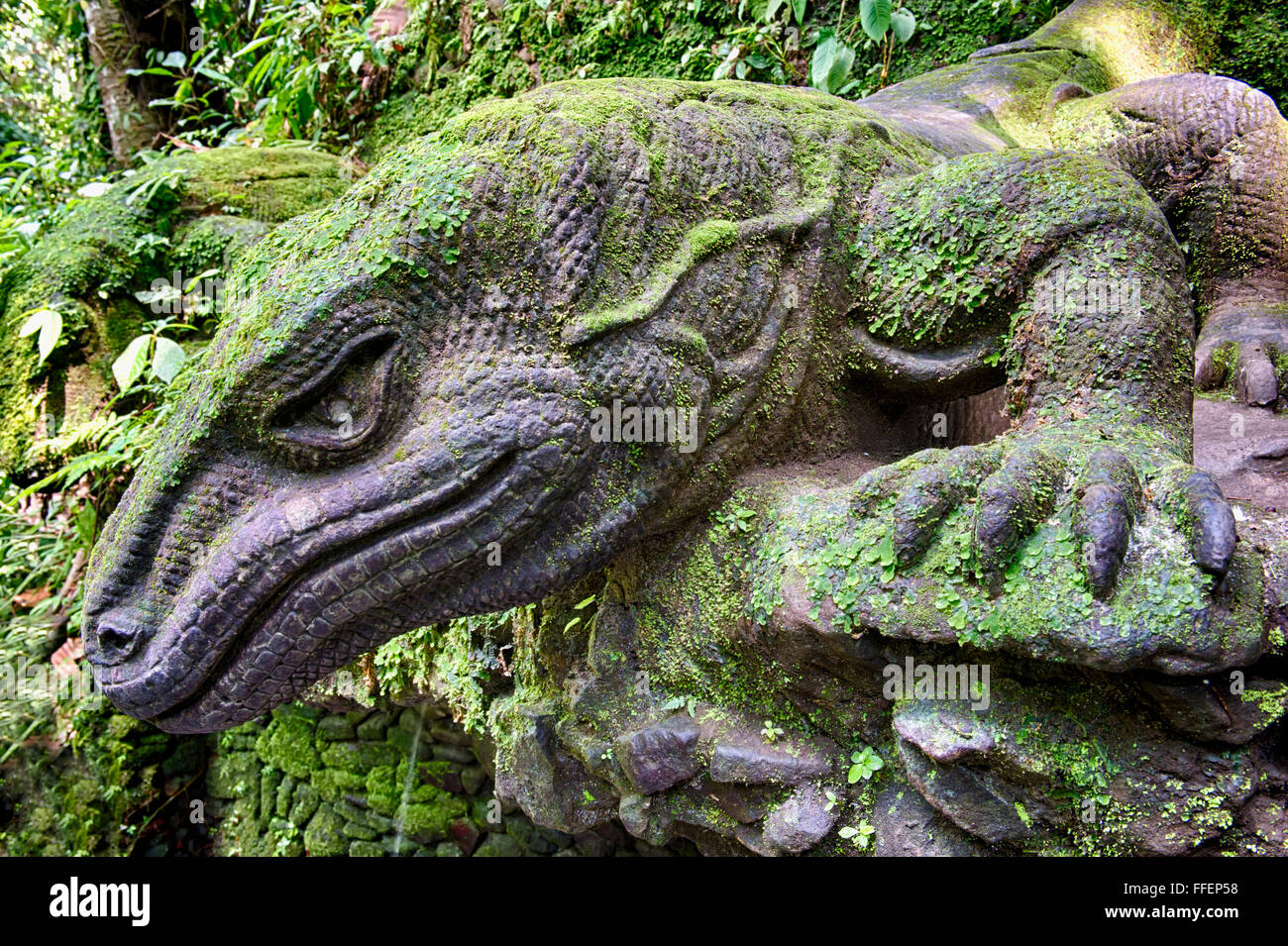 Stone carving of a Komodo Dragon, Sacred Monkey Forest, Ubud, Bali ...
