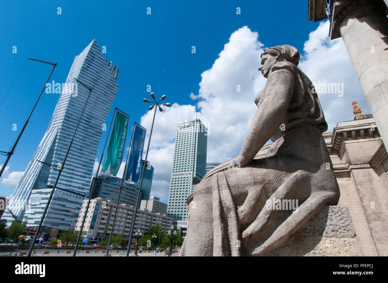 Monumental sculpture outside Palace of Culture and Science overlooking ...