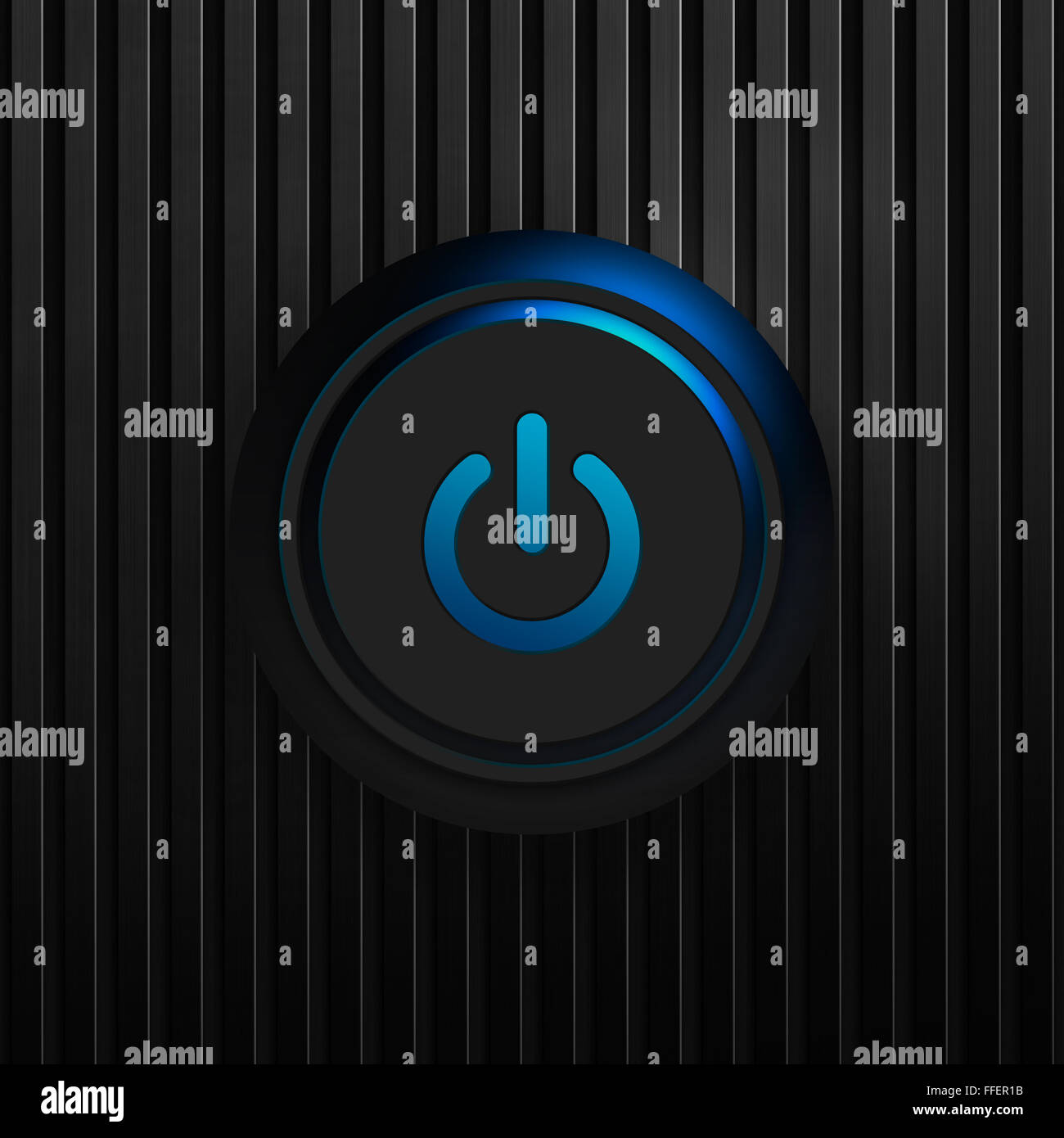 Black power button with blue light Stock Photo - Alamy