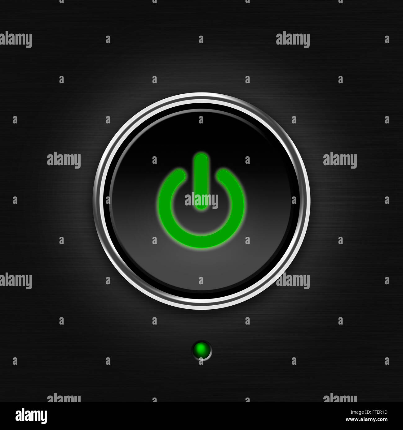 Green LED power button on a black background Stock Photo - Alamy