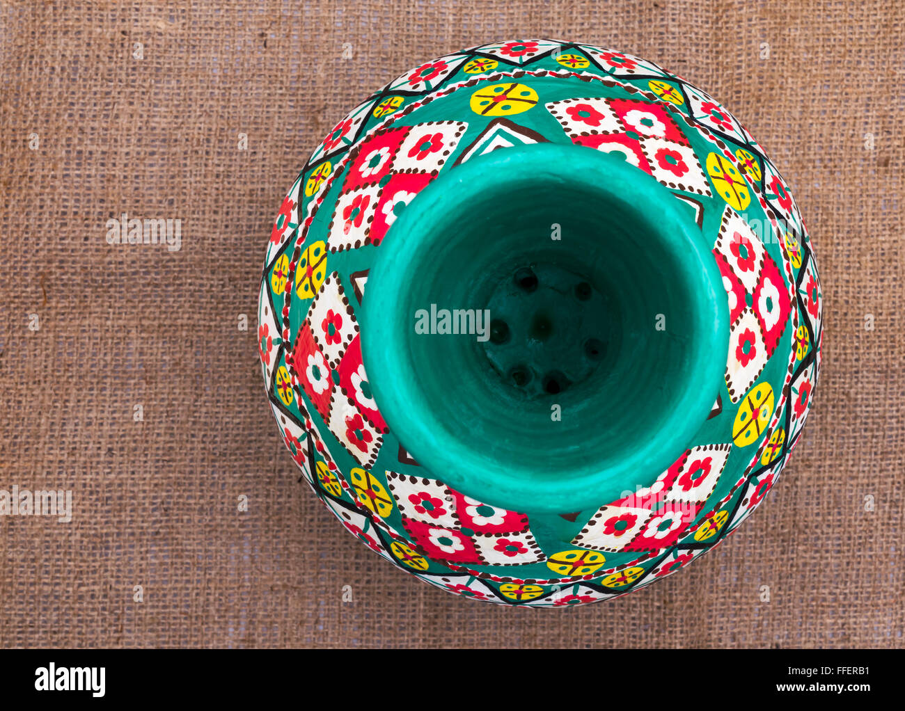 Top view of an Egyptian handcrafted artistic pottery jar Stock Photo ...
