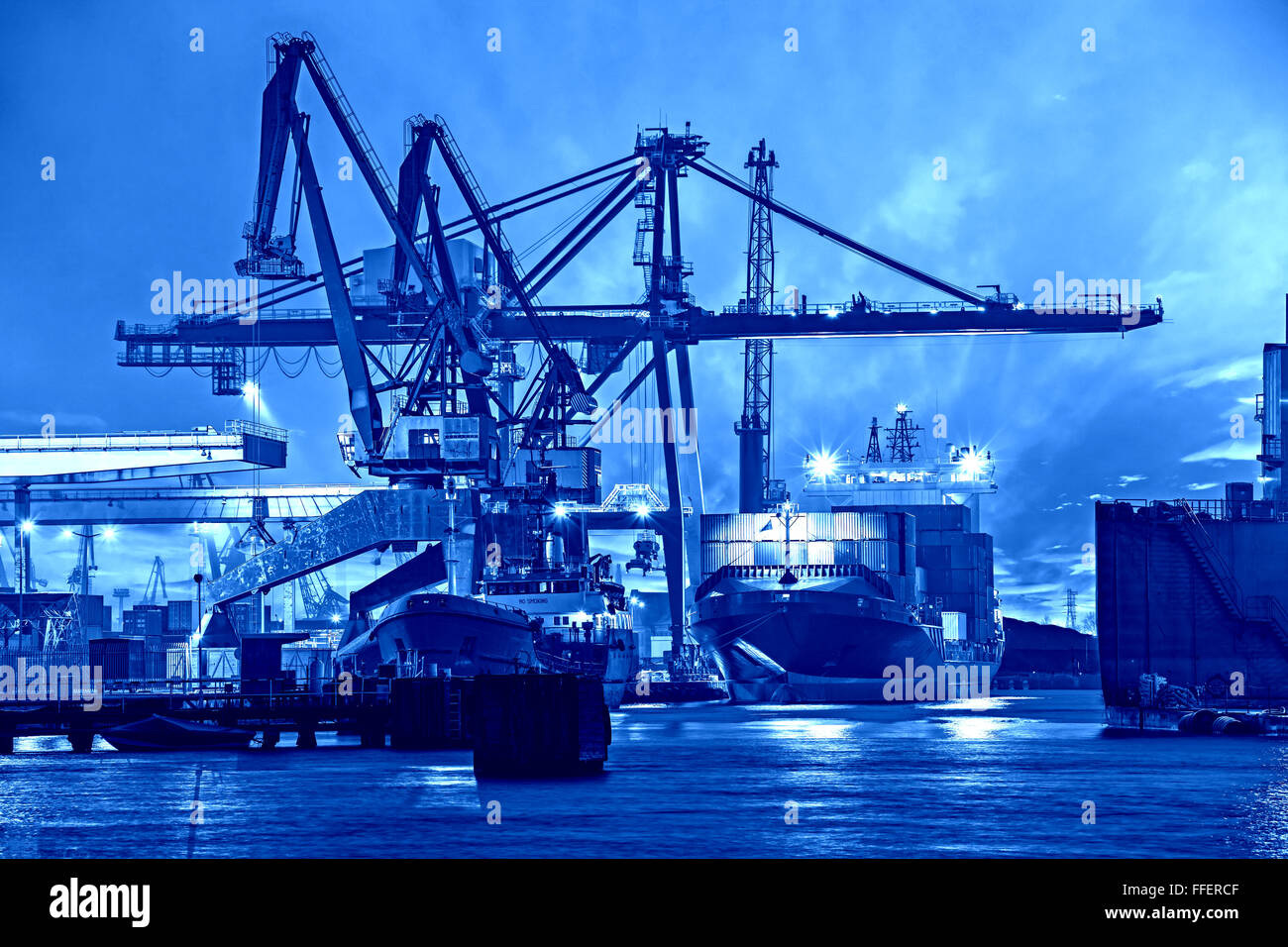 Container ship in port at night - Shipping concept Stock Photo - Alamy