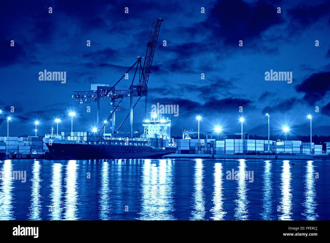 Container ship in port at night - Shipping concept Stock Photo - Alamy