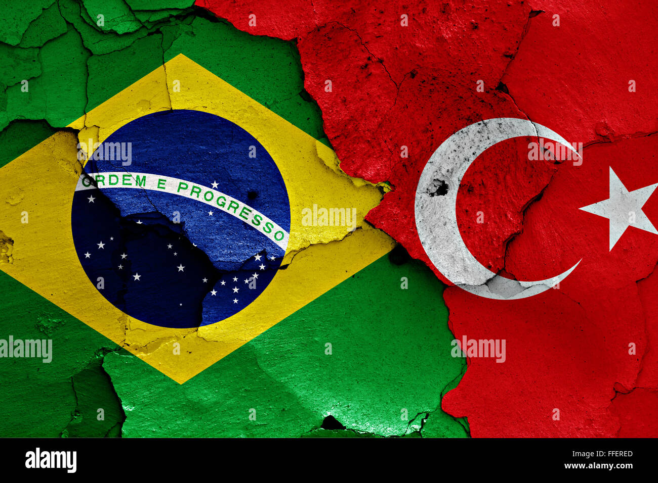 flags of Brazil and Turkey painted on cracked wall Stock Photo - Alamy