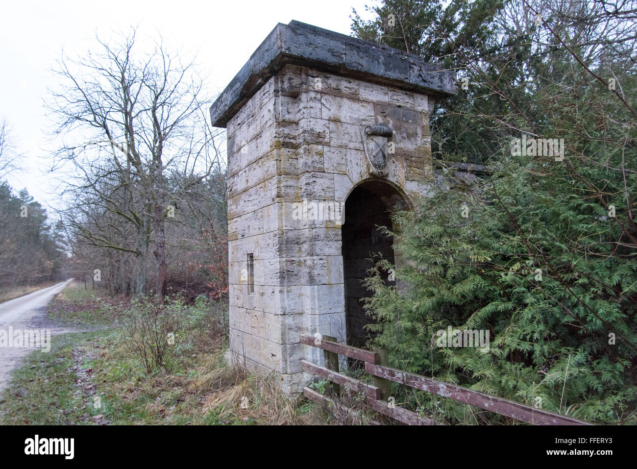 Original monumental pillars at entrance gate to Carinhall, the country ...