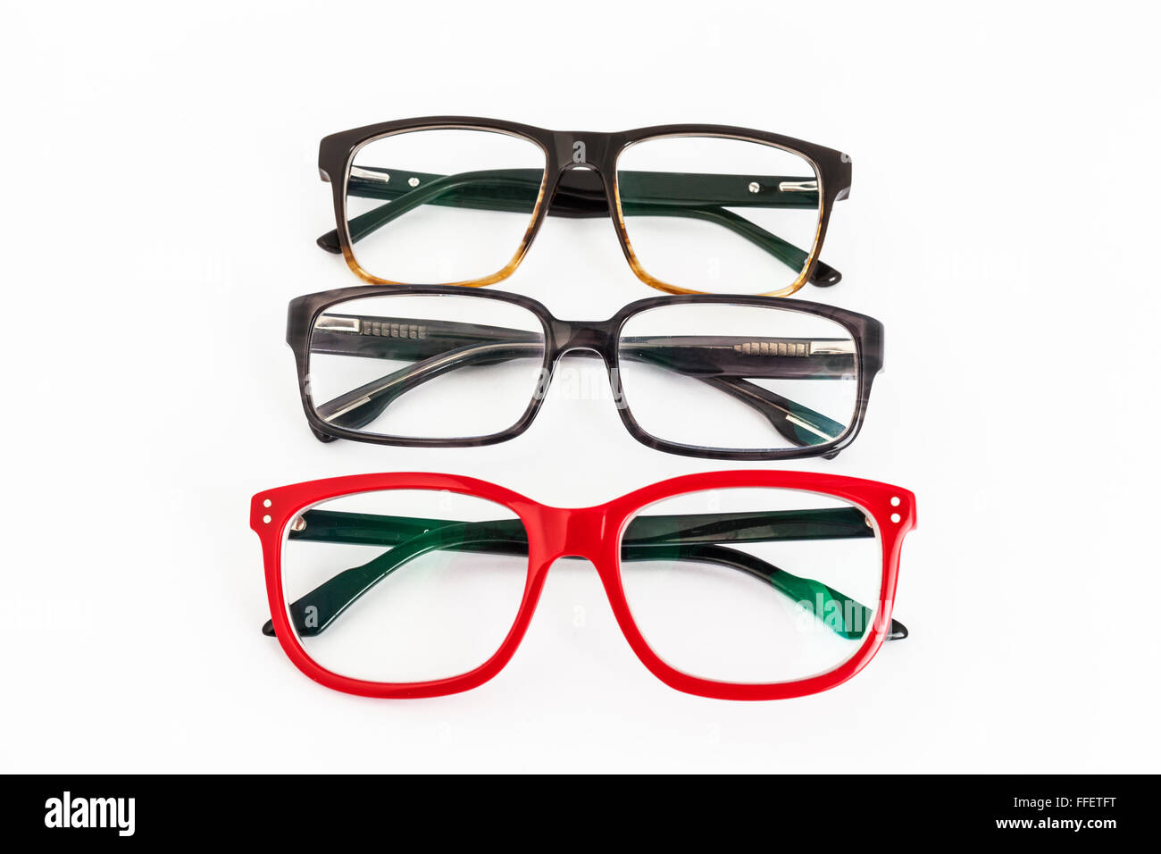 many red and black eyeglasses with white background Stock Photo - Alamy