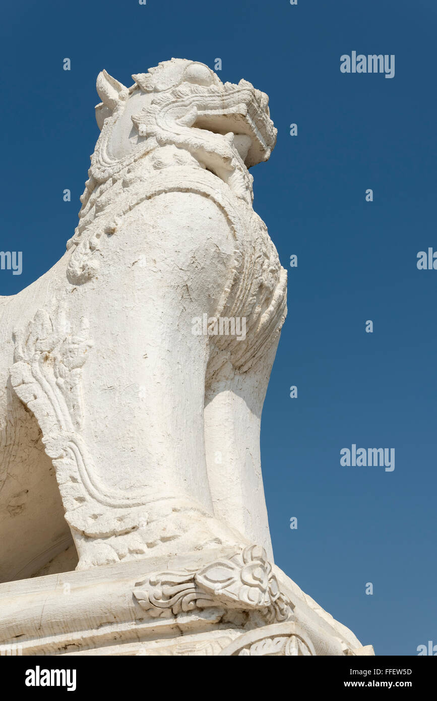 Chinthe (lion deity) statue at Settawya Paya, Mingun, Burma (Myanmar ...