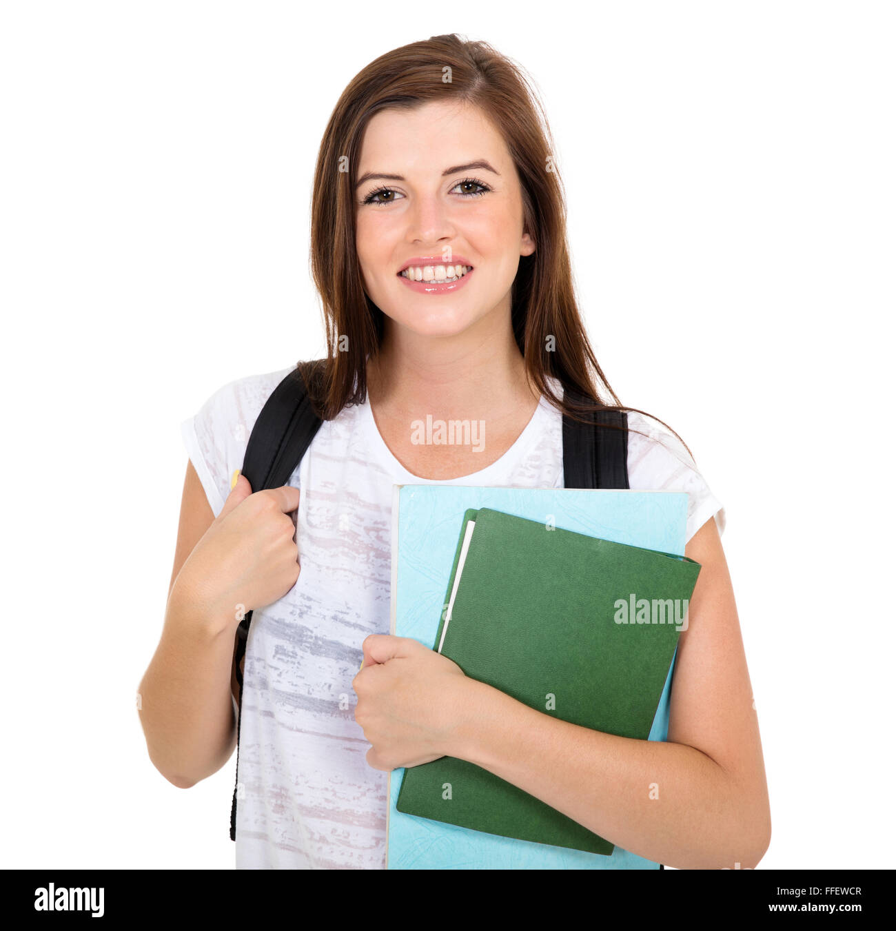 portrait of cute young college girl holding books Stock Photo - Alamy