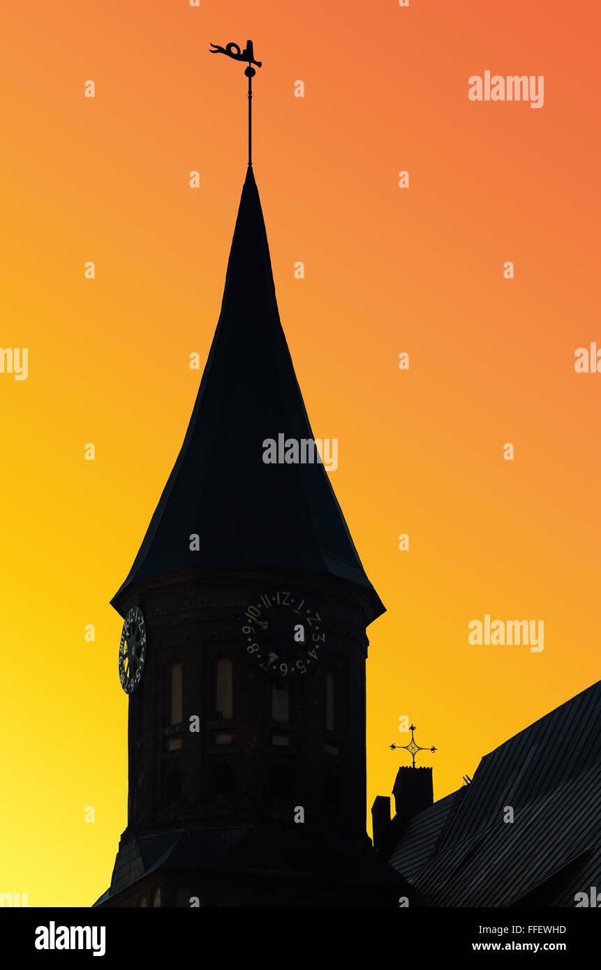 Tower of Koenigsberg Cathedral at sunset. Gothic 14th century. Symbol ...