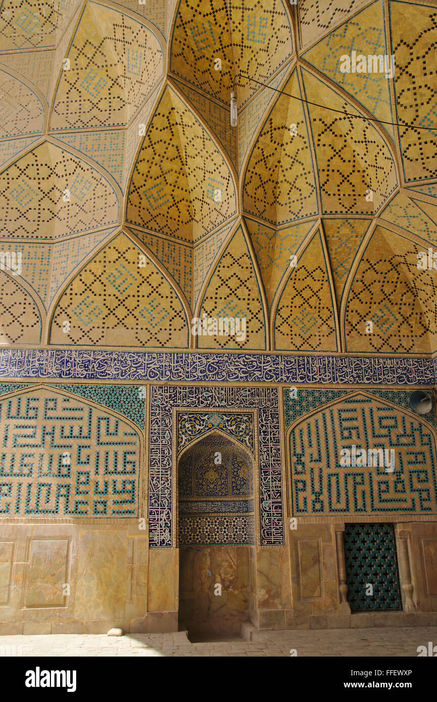 Ceiling of an Iwan, a vaulted open room in Jameh Mosque, Isfahan, Iran ...