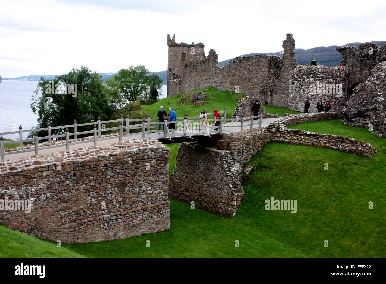 The entrance bridge to Urquhart Castle, by Loch Ness, Scotland Stock ...