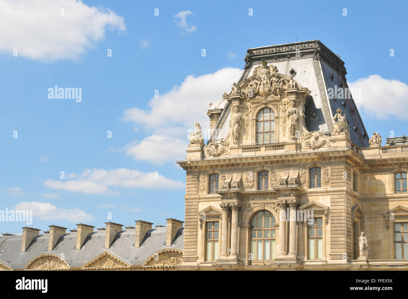Paris, France - July 9, 2015: Architectural detail the Louvre Museum ...