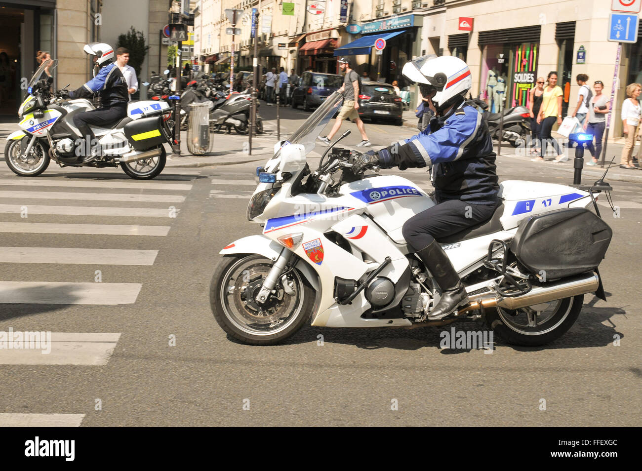 Paris, France - July 9, 2015: View of police motorcycles in heavy ...