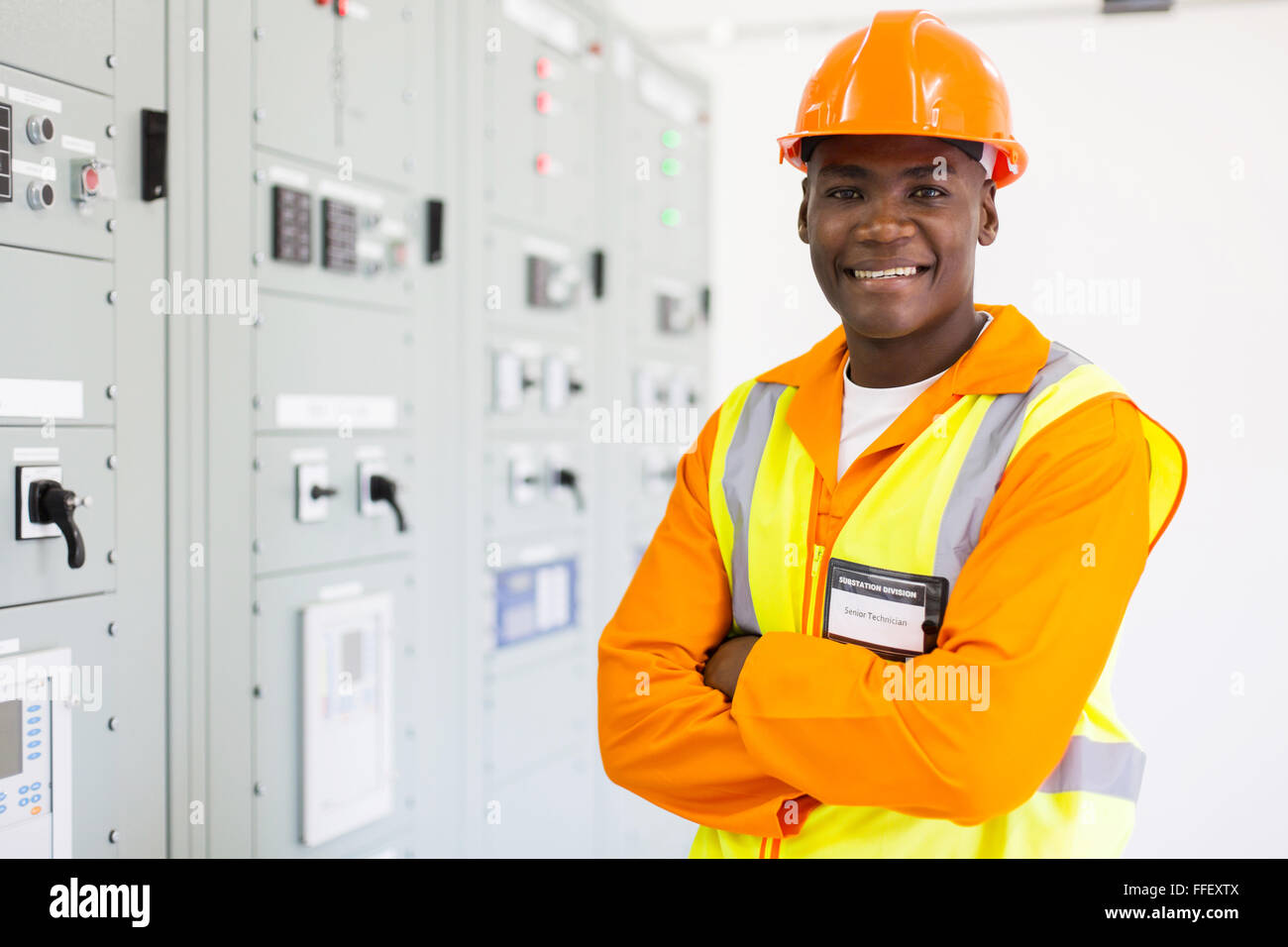 handsome senior African American technician in control room Stock Photo ...