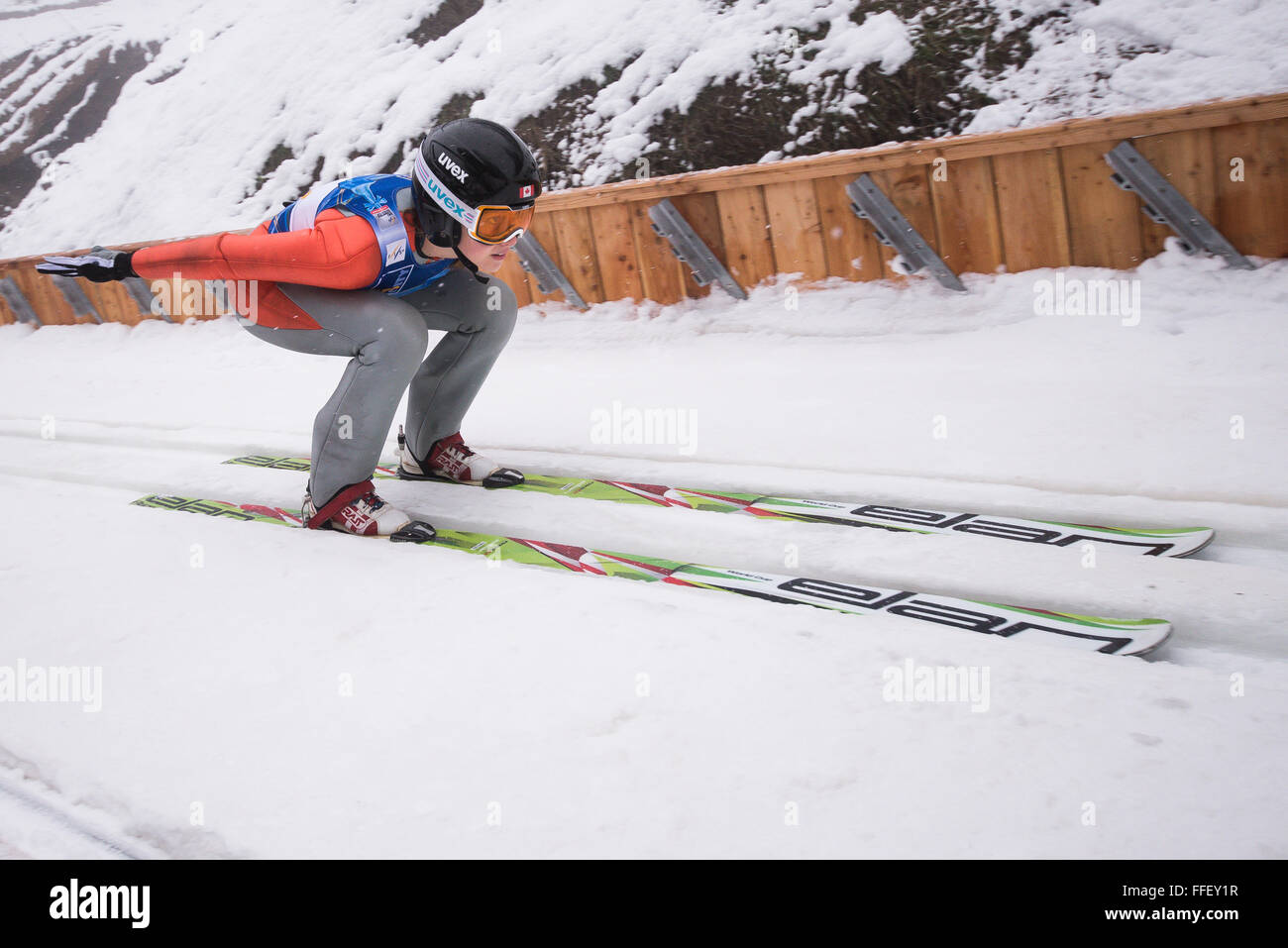 Nicole Maurer of Canada competes during Ljubno FIS Ski Jumping World ...