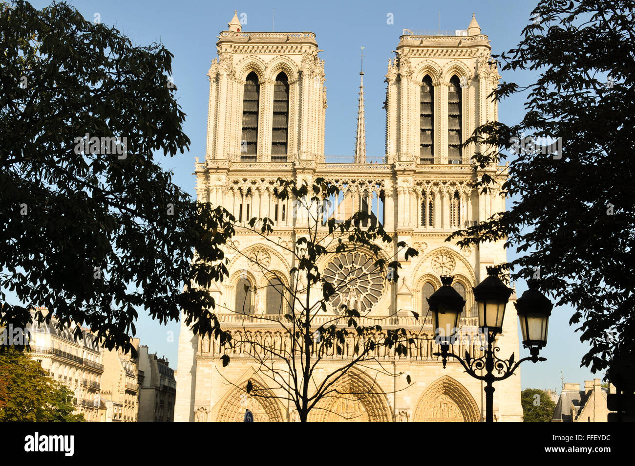 Architectural detail of the famous Notre Dame cathedral in Paris ...