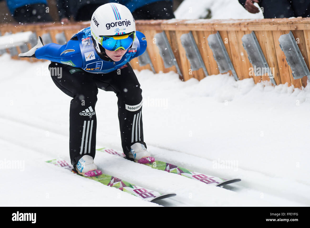 Katja Pozun of Slovenia competes during Ljubno FIS Ski Jumping World ...