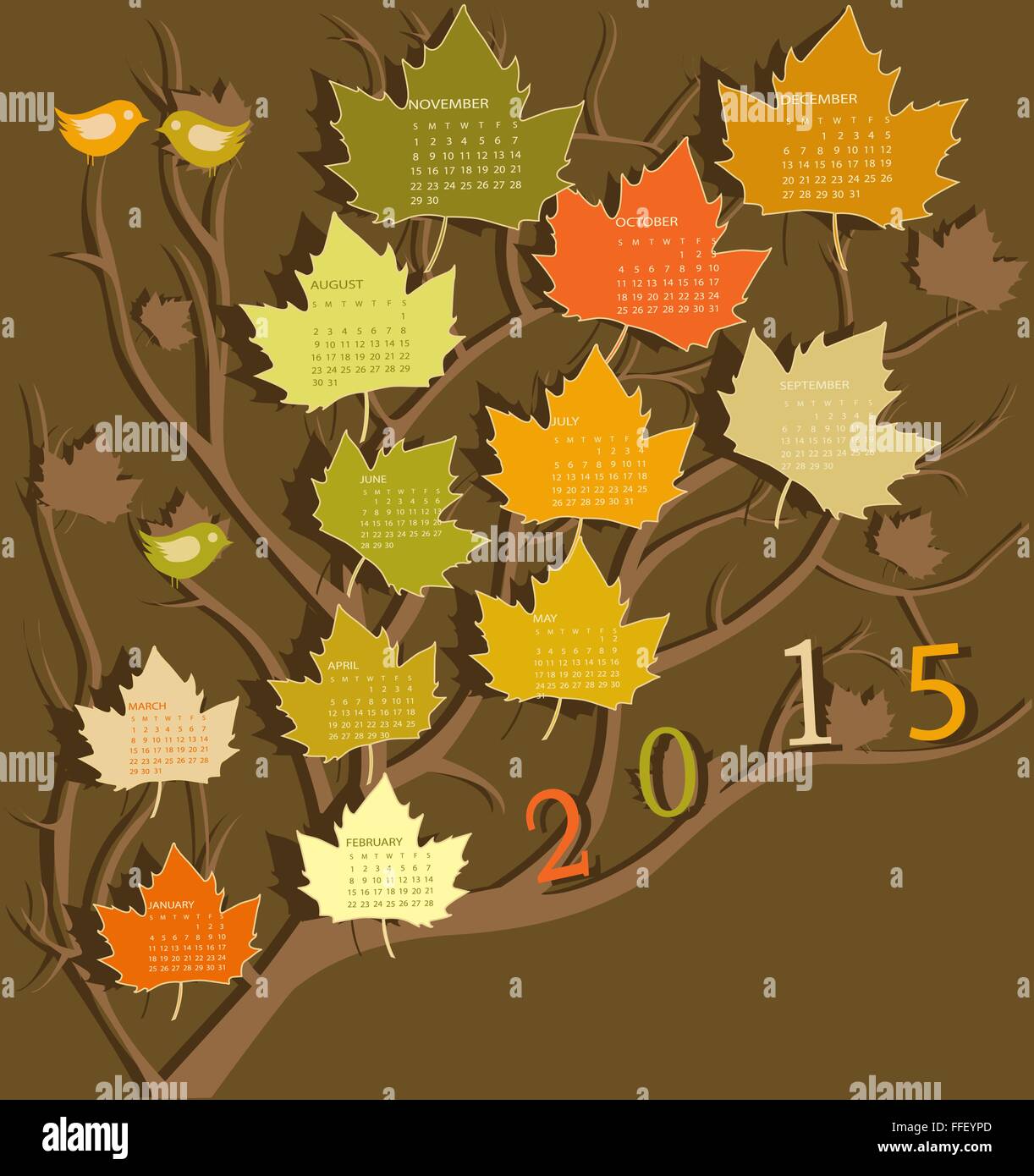 Tree shape Vintage calendar for 2015 Stock Vector Image & Art - Alamy