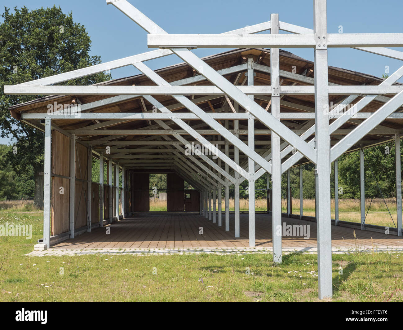 Reconstructed barracks at former Nazi transit camp Westerbork. In WWII ...