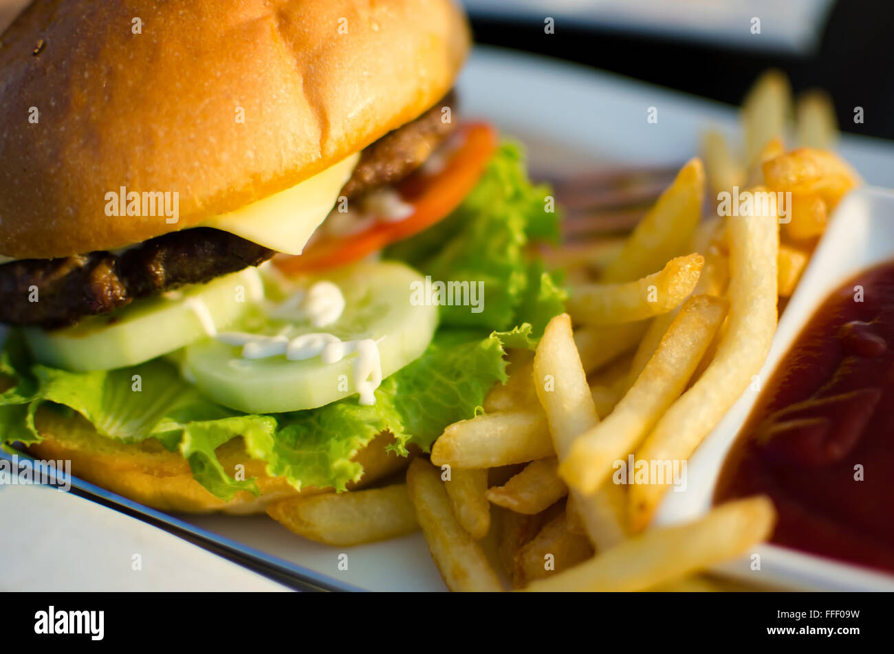 Burger and french fries Stock Photo - Alamy