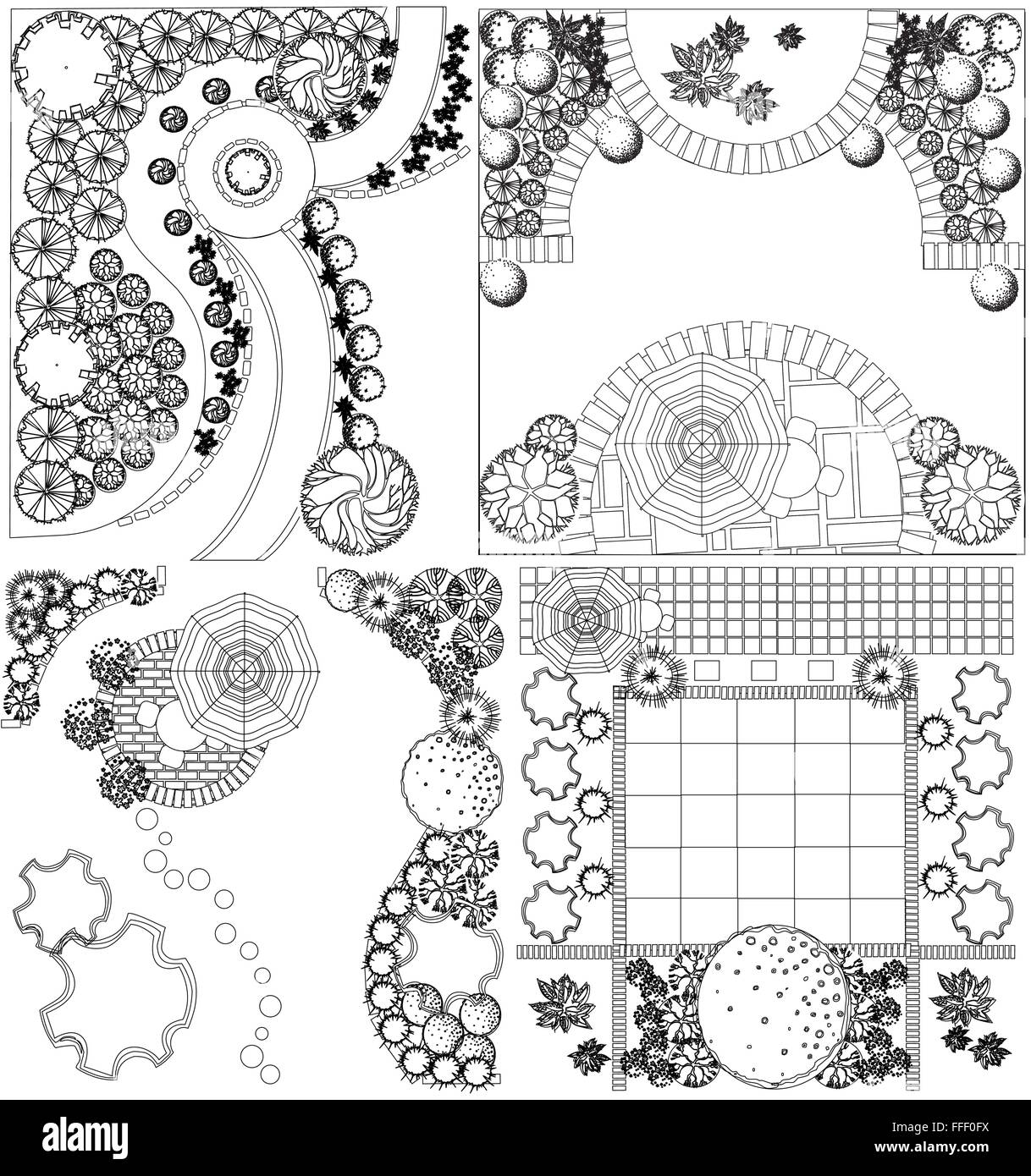 Collections od Landscape Plan with treetop symbols black and white ...