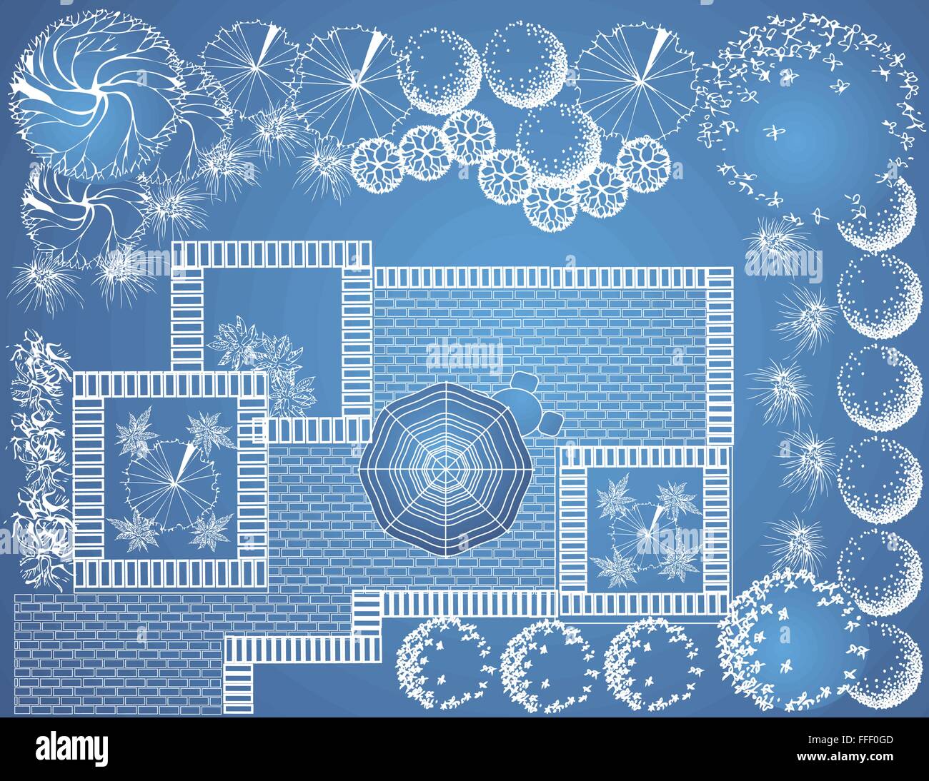 Vector blueprint of landscape architectural project, garden plan with ...
