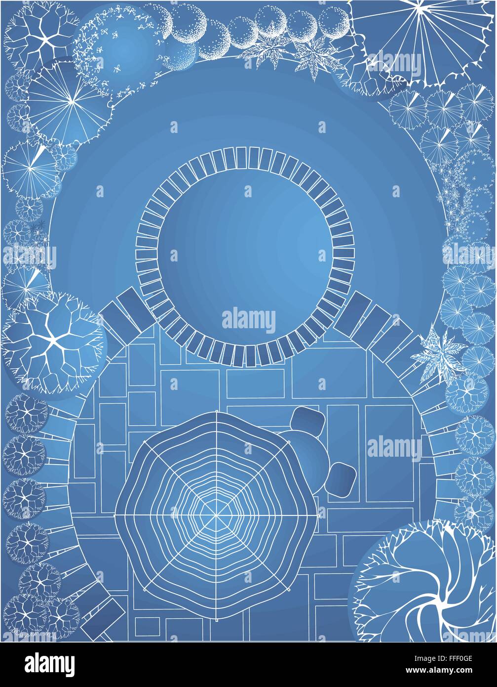 Vector blueprint of landscape architectural project, garden plan with ...
