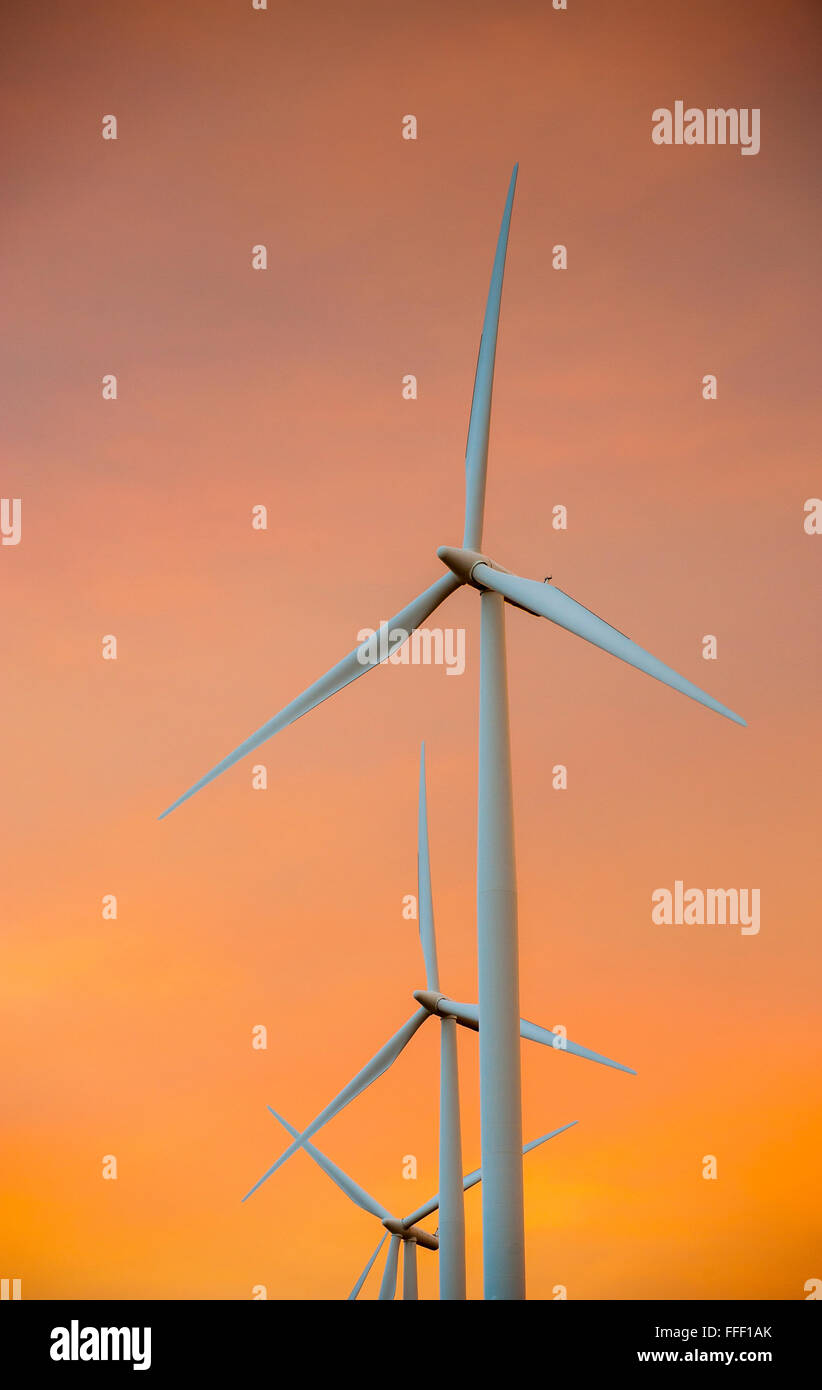Wind turbines lining the hills in the US western high desert Stock ...