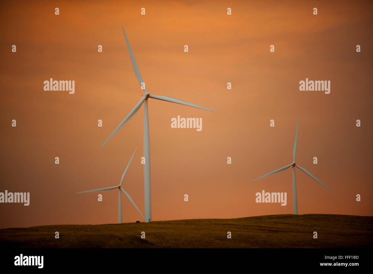 Wind turbines lining the hills in the US western high desert Stock ...