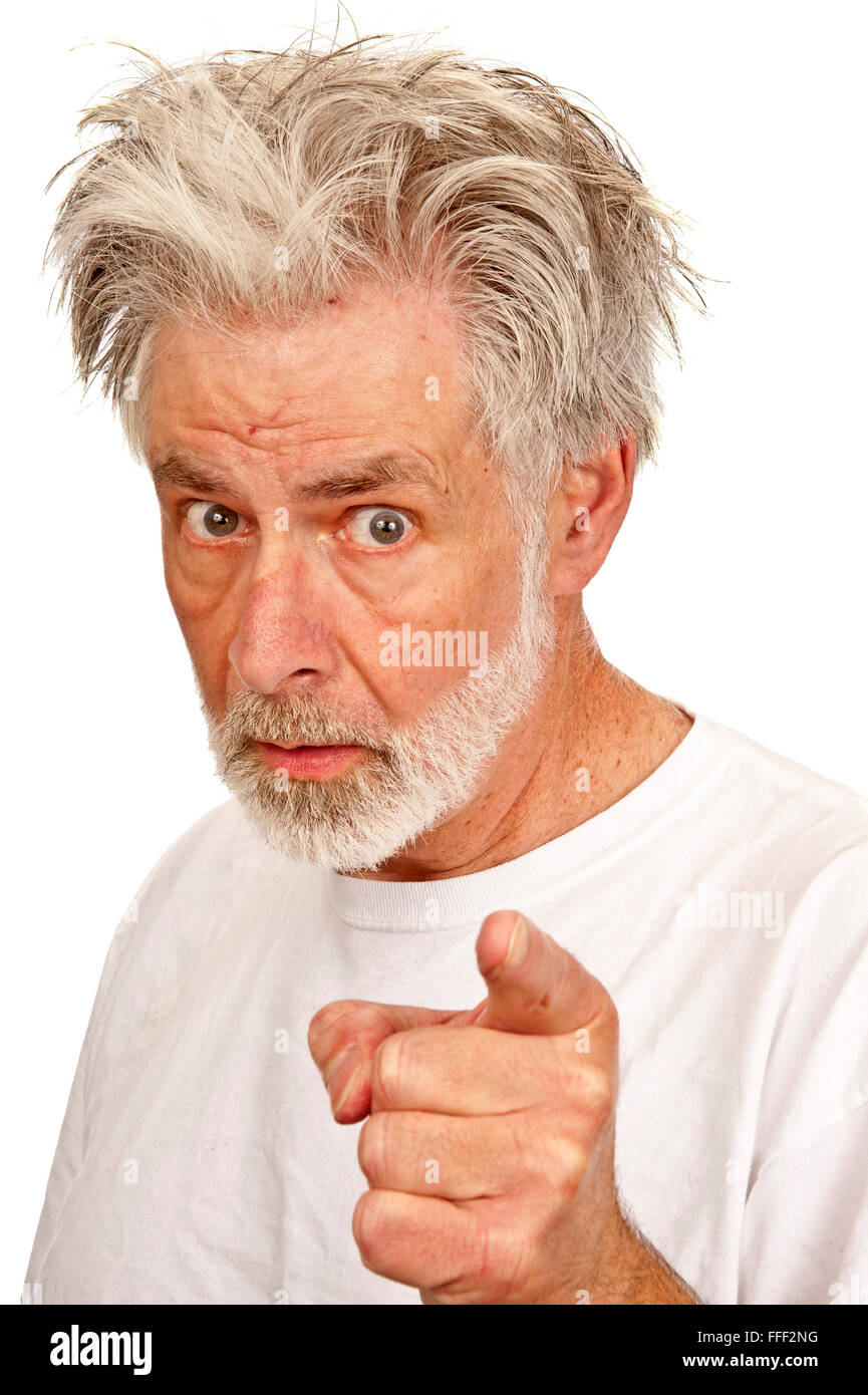 Older Man Pointing Finger Stock Photo - Alamy