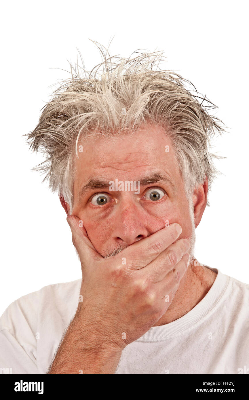 Surprised Older Man With Hand Over Mouth Stock Photo - Alamy