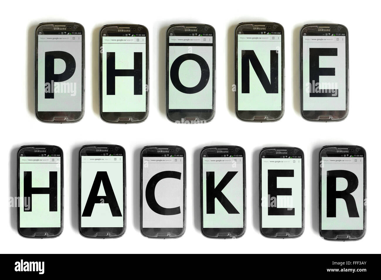 Phone Hacker written on the screen of smartphones photographed against ...