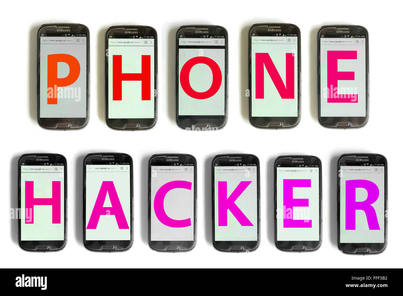 Phone Hacker written on the screen of smartphones photographed against ...