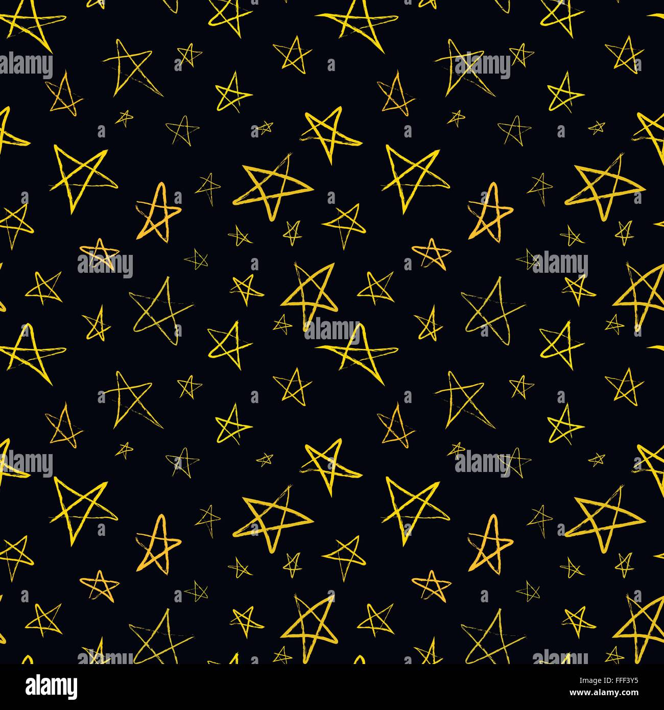 Golden hand-drawn stars on night sky, seamless pattern Stock Vector ...