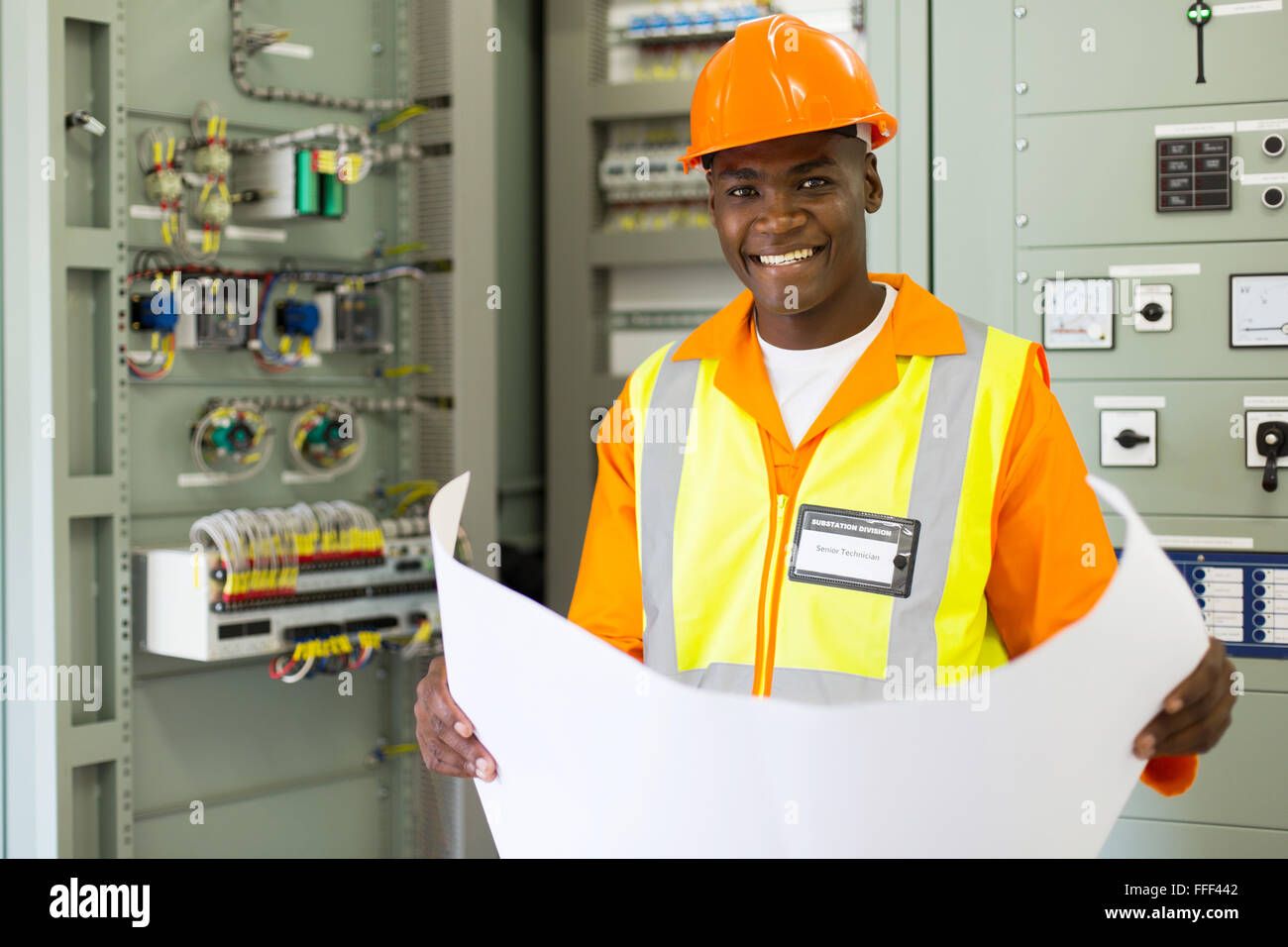 good looking senior technical worker in substation control room Stock ...