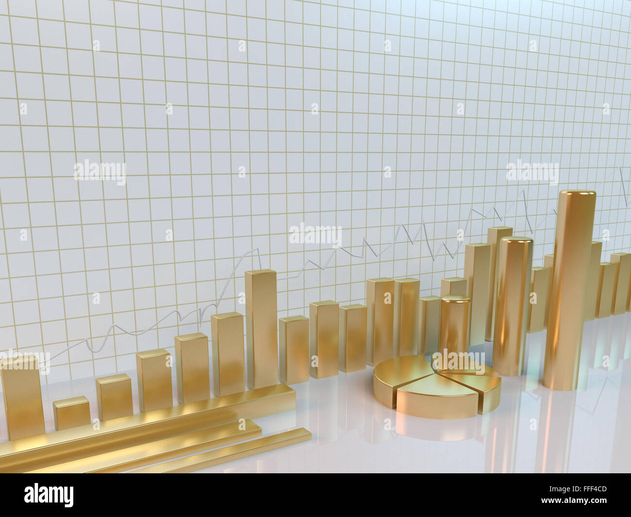 golden chart business concept with many statistic objects Stock Photo ...