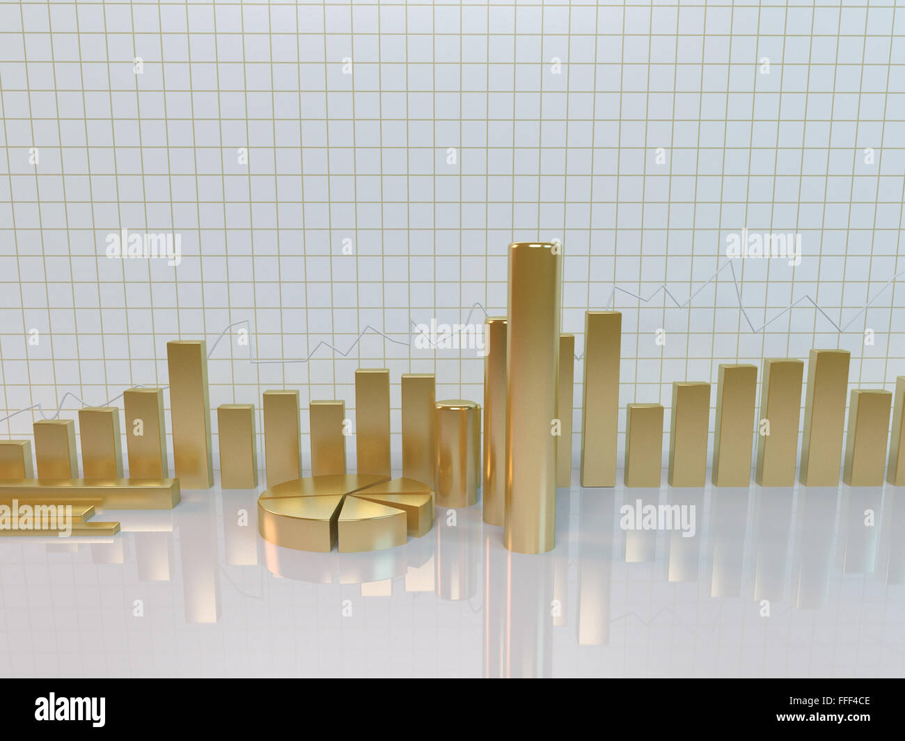 golden chart business concept with many statistic objects Stock Photo ...