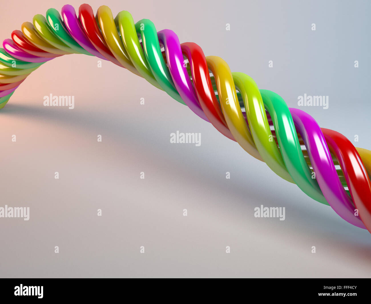 twisted multicolored plastic cables 3d render with reflection inside a ...