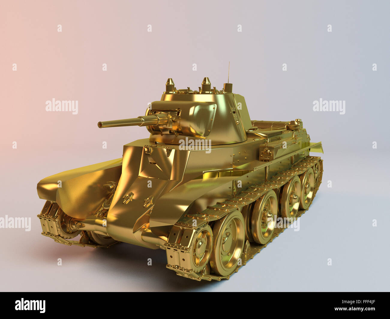 Golden imaginary 3d tank design with much equipments and weapons on it ...