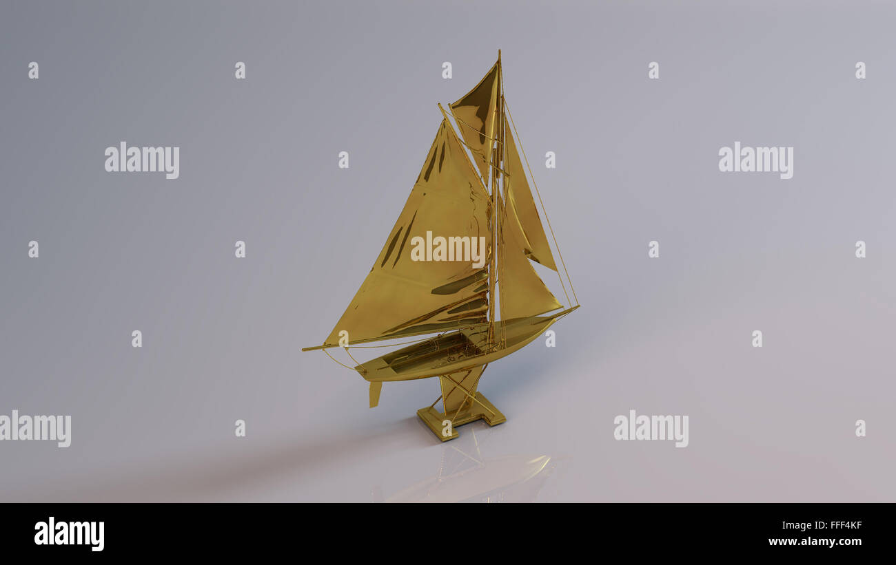 Golden 3d object inside a white stage (boat Stock Photo - Alamy